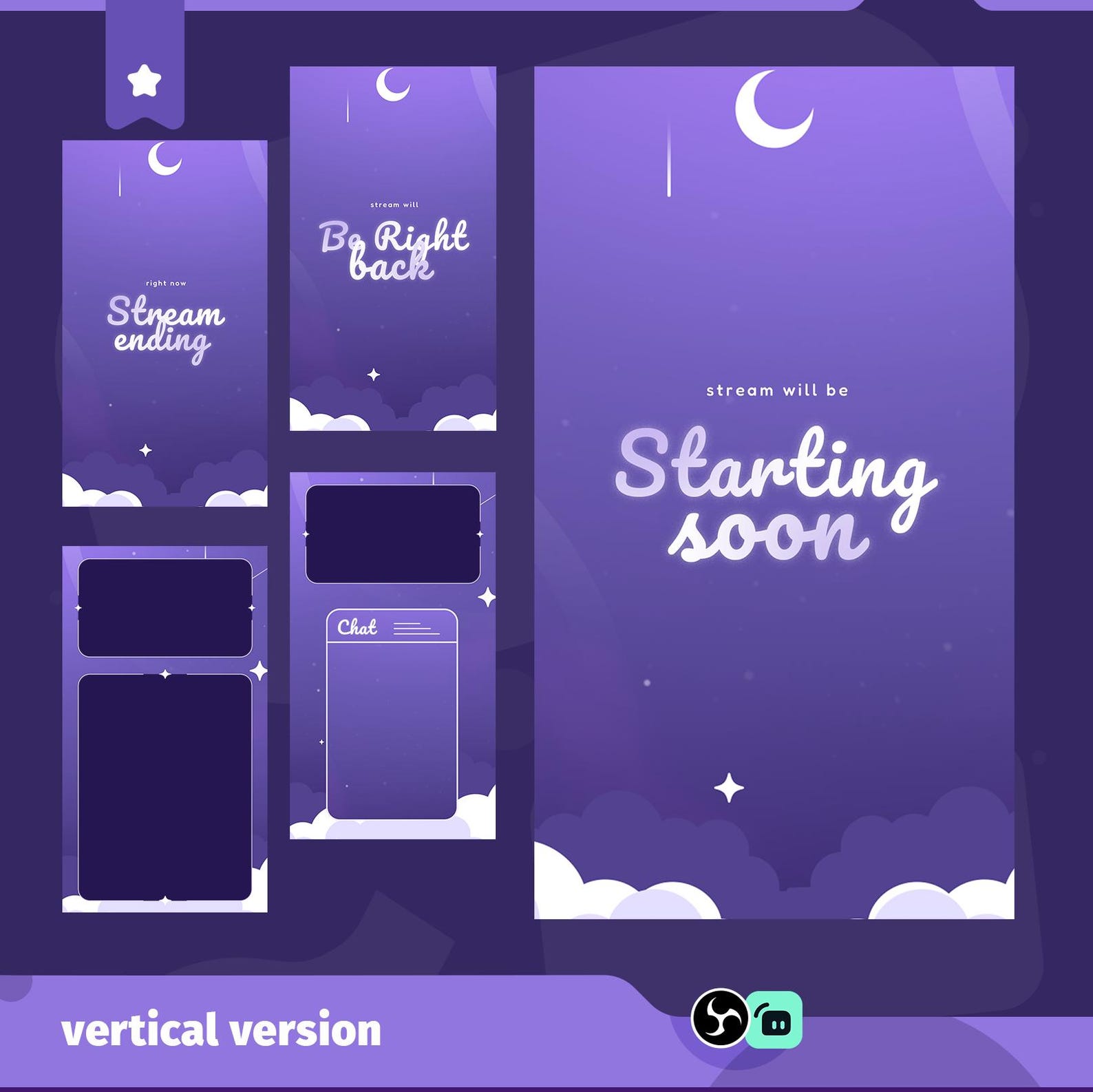Purple Dreamy Twitch Pack | Lavender Night Vtuber Animated Overlay ...