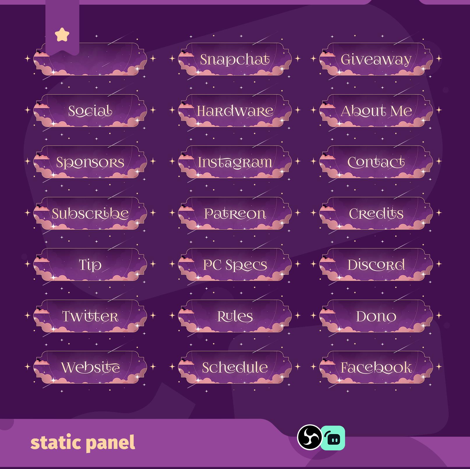 Animated Dreamshade Sky Stream Overlay: Purple Pastel Night for Twitch ...