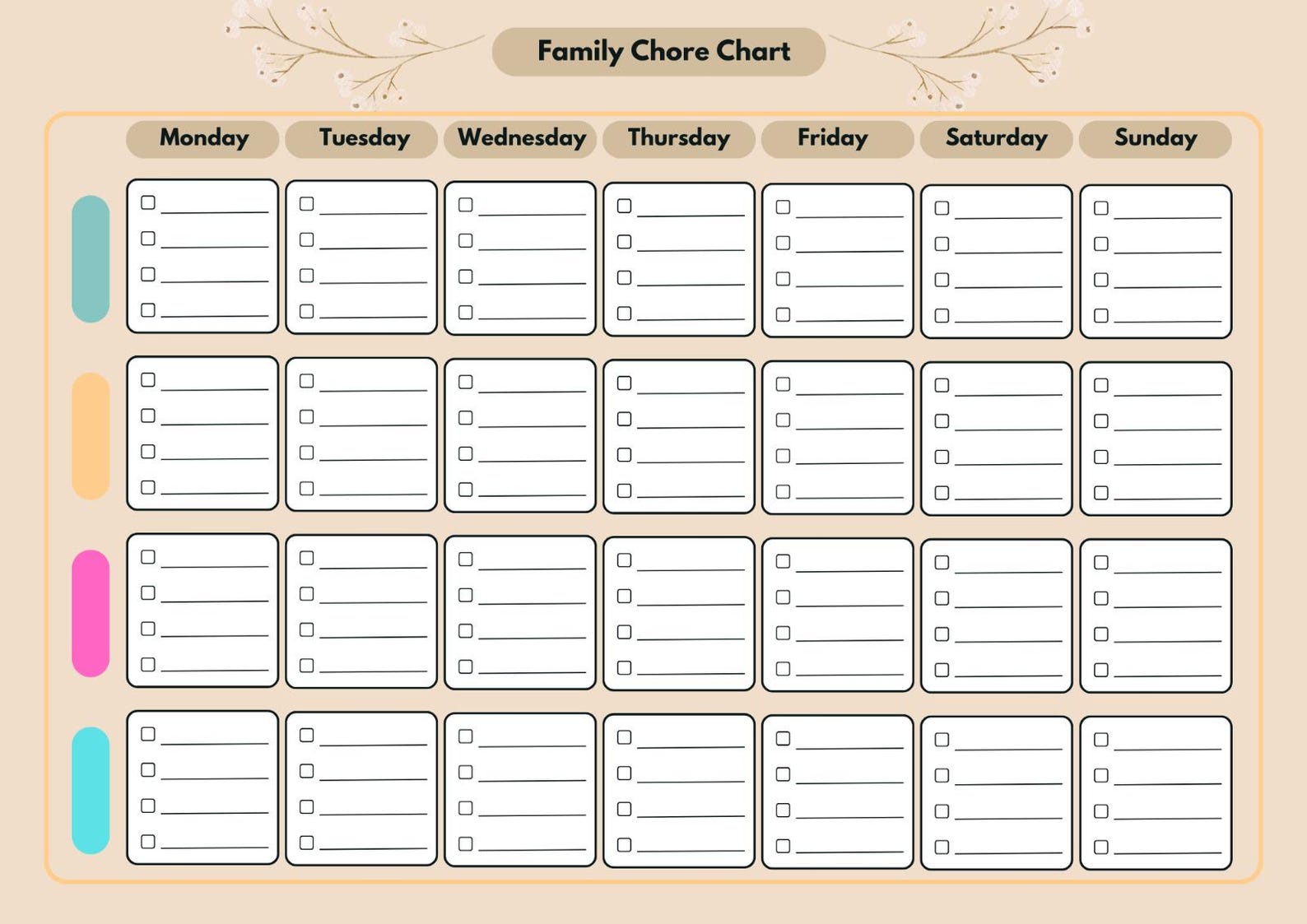 Family Chore Chart, Printable Planner ,weekly Household Chores for Kids ...