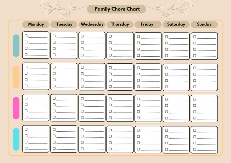 Family Chore Chart, Printable Planner ,weekly Household Chores for Kids ...