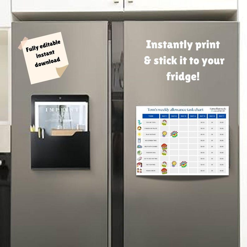 Editable Weekly Allowance Reward Chart With Stickers – Fun Chore ...