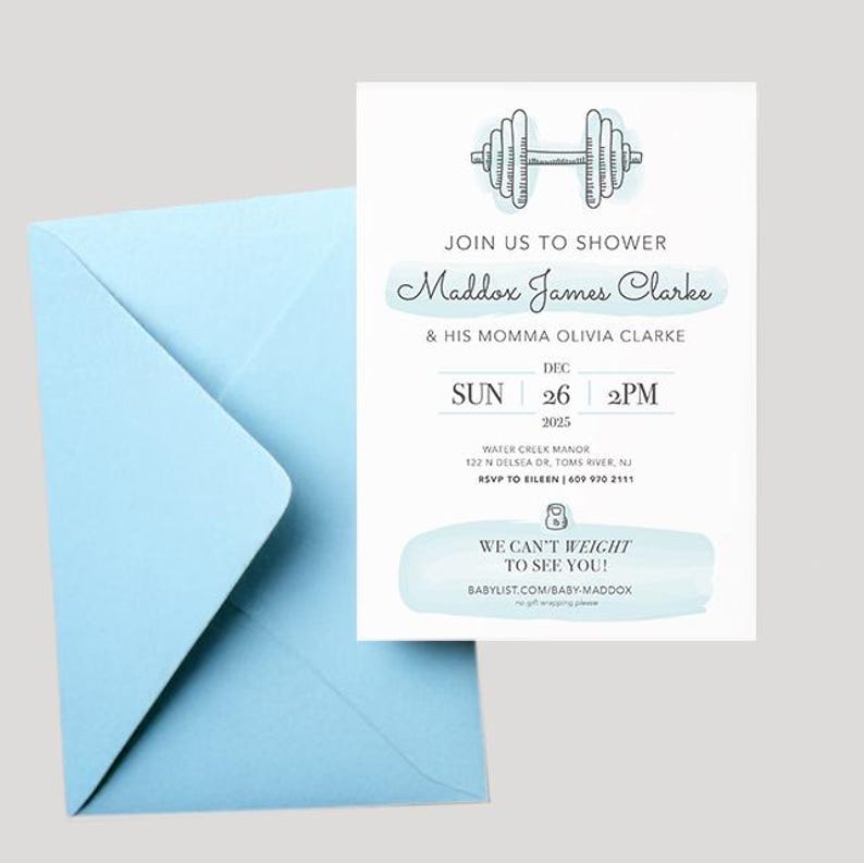 Fit-themed Baby Shower Invitation | Workout, Muscle, Gym Party ...