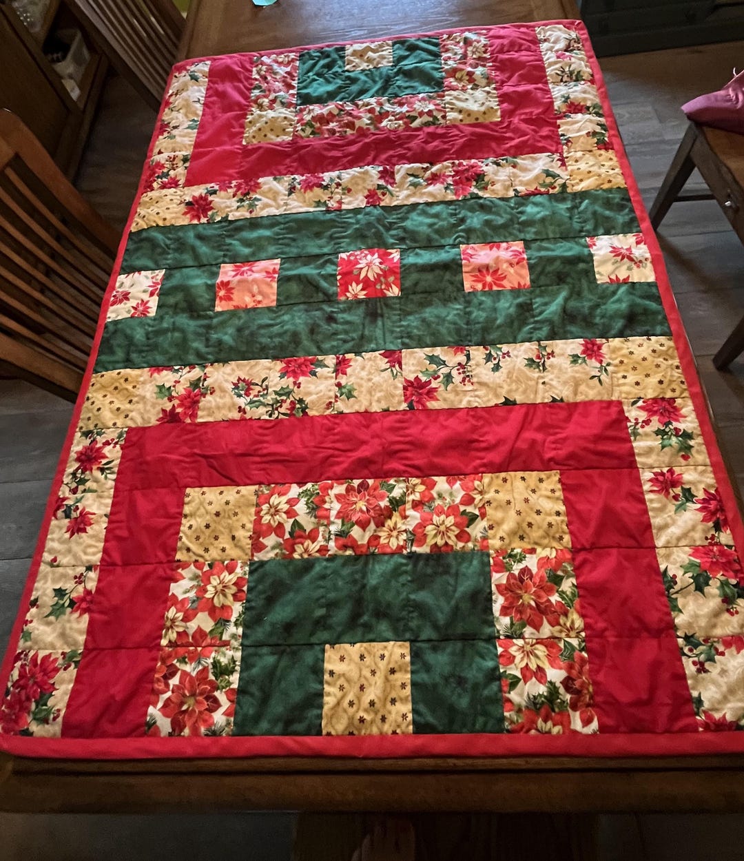 Poinsettia Christmas Quilted Throw - Etsy