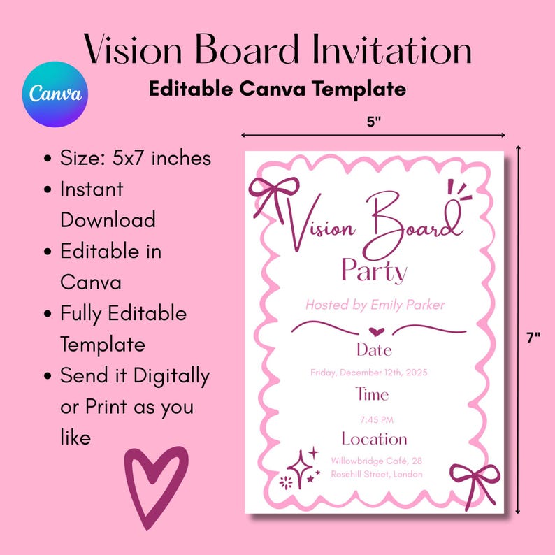 2026 Vision Board Party Invitation, Pink Vision Board Girls' Night ...