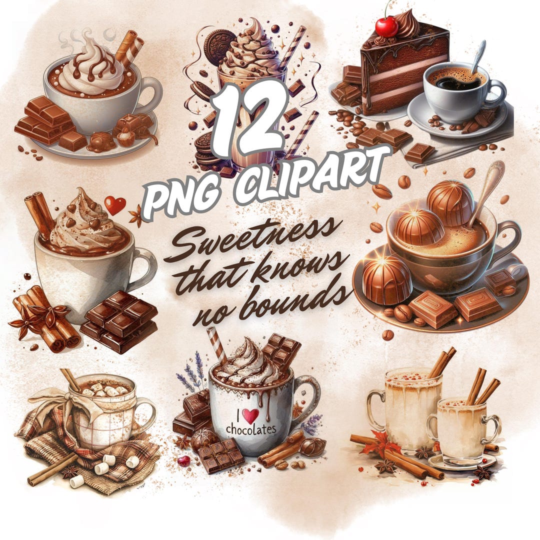 Watercolor Chocolate Clipart Set: Desserts & Coffee PNG Graphics ...
