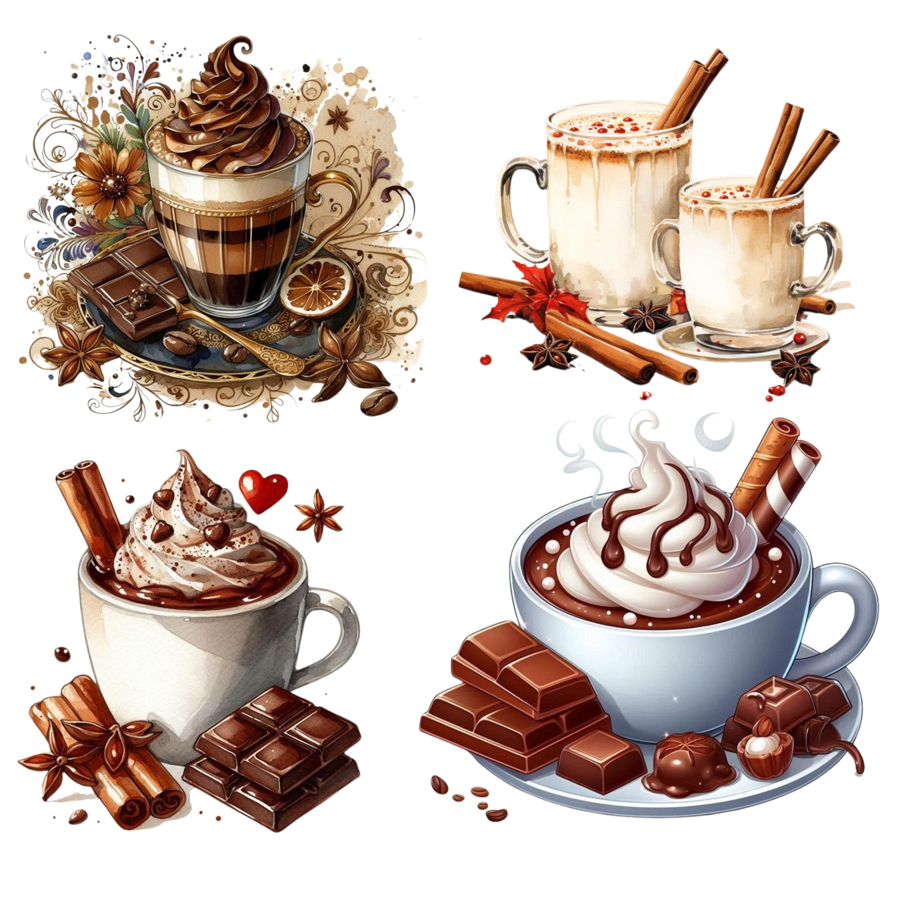 Watercolor Chocolate Clipart Set: Desserts & Coffee PNG Graphics ...