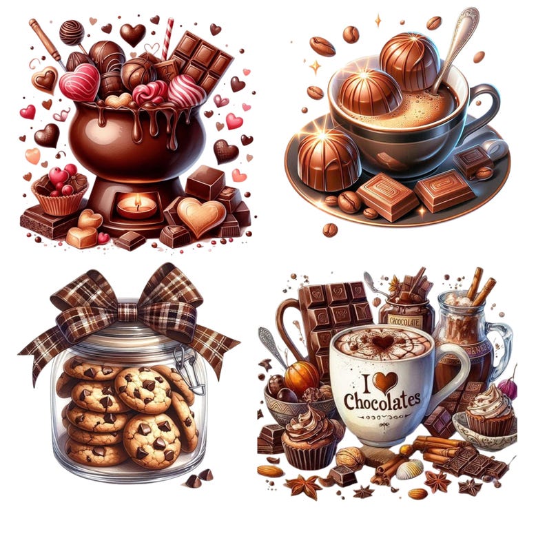 Watercolor Chocolate Clipart Set: Desserts & Coffee PNG Graphics ...