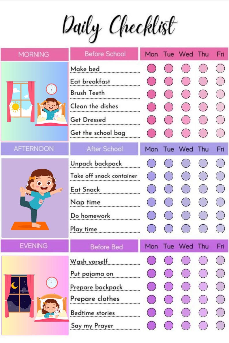 Kids Daily Checklist | Routine Chart, Chore Chart (editable PDF) - Etsy