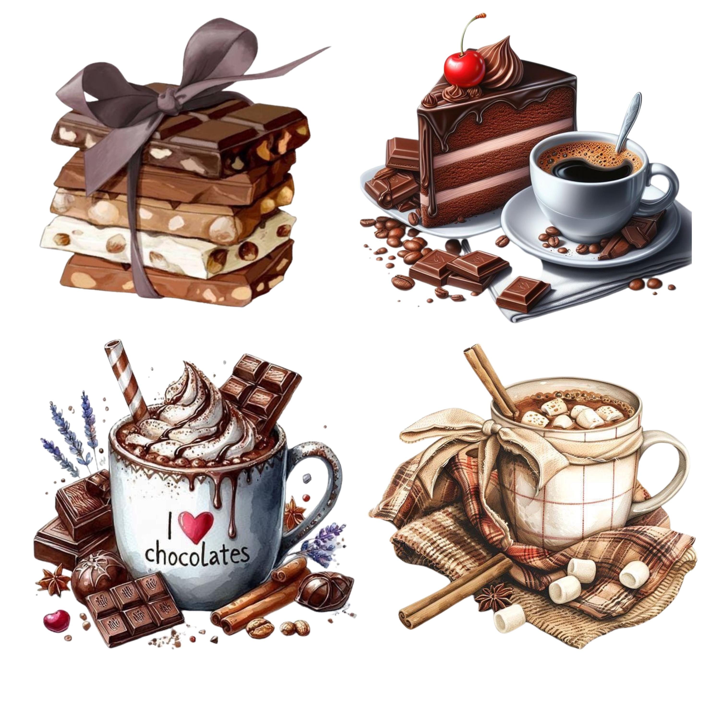 Watercolor Chocolate Clipart Set: Desserts & Coffee PNG Graphics ...