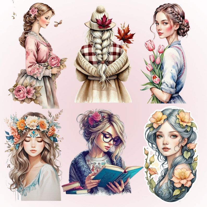 Watercolor Fashion Girl Clipart Bundle – 44 PNG Illustrations (digital ...