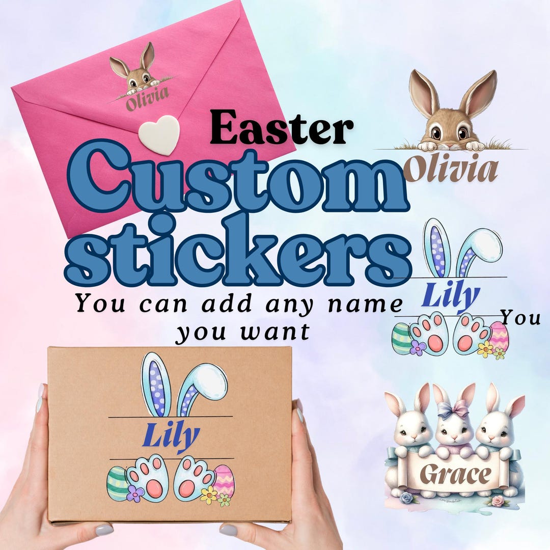 Custom Stickers - You Can Add Any Name You Want.happy Easter Stickers ...