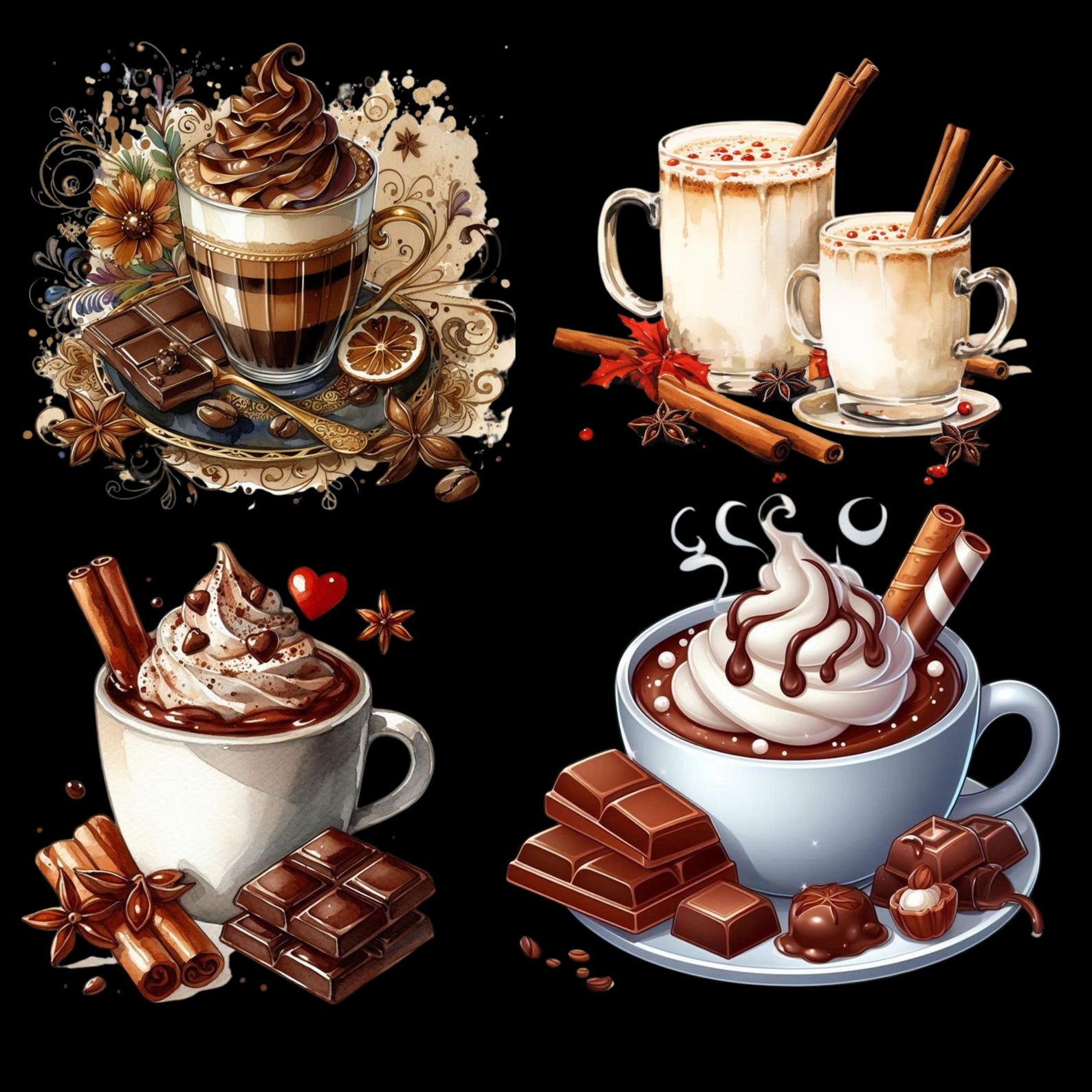 Watercolor Chocolate Clipart Set: Desserts & Coffee PNG Graphics ...