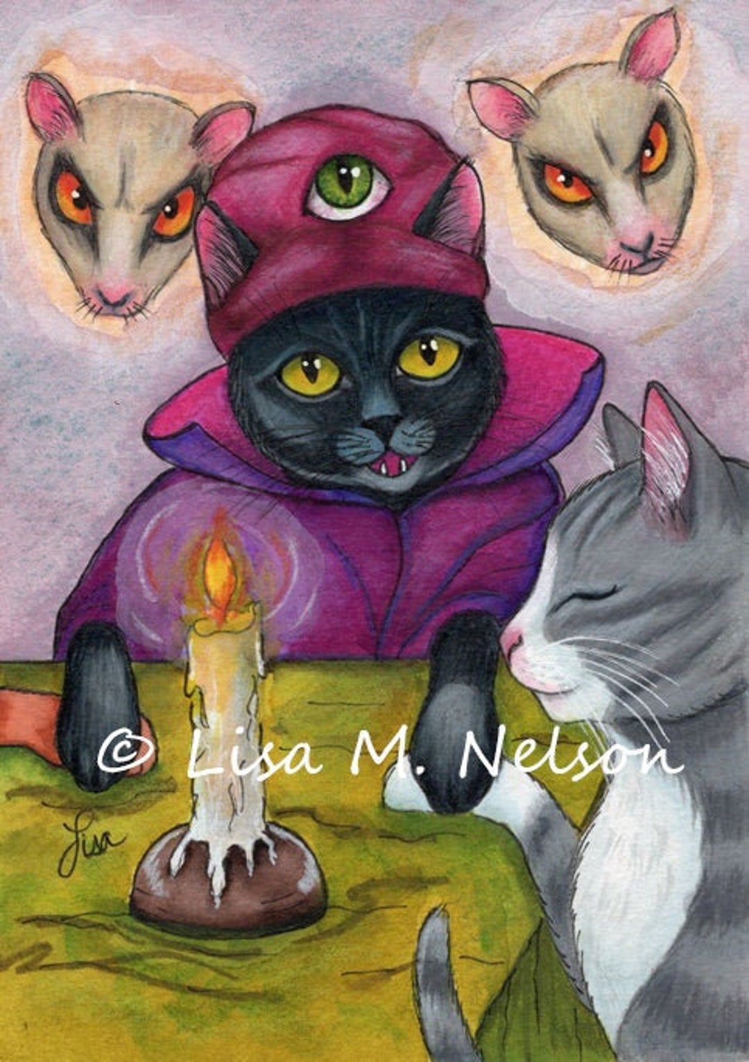 Black Cat Oracle Medium Seance Fun and Spooky Fine Art Giclee - Etsy