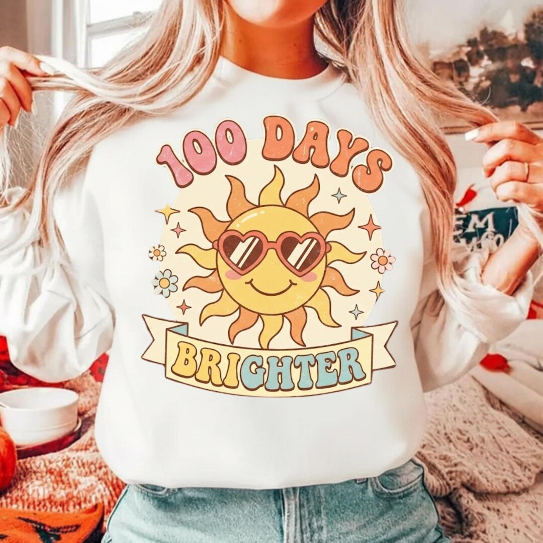 Retro 100 Days Brighter PNG | Groovy 100th Day of School Girl Design ...