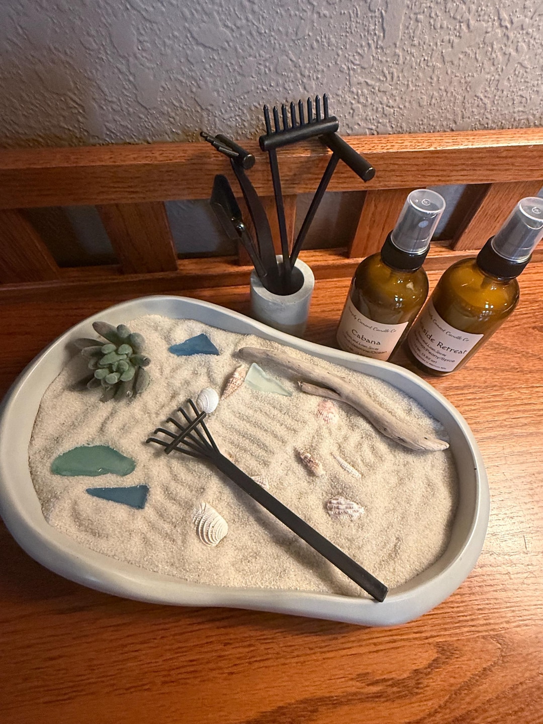 Seaside Zen Garden: Cement Tray, Shells, Sea Glass & Rakes - Etsy