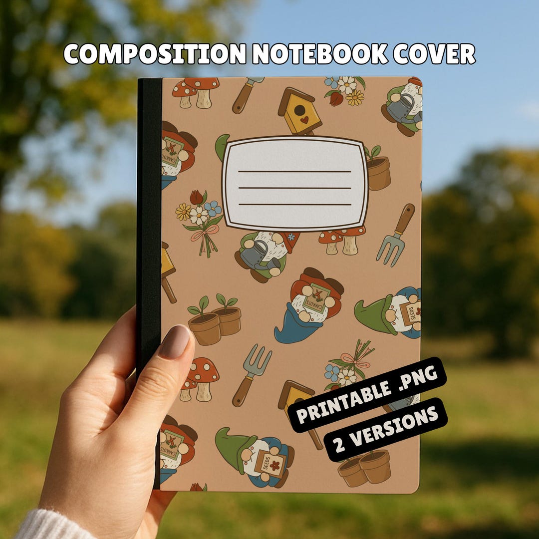 Spring Garden Gnomes Printable Composition Notebook Cover Terracotta ...