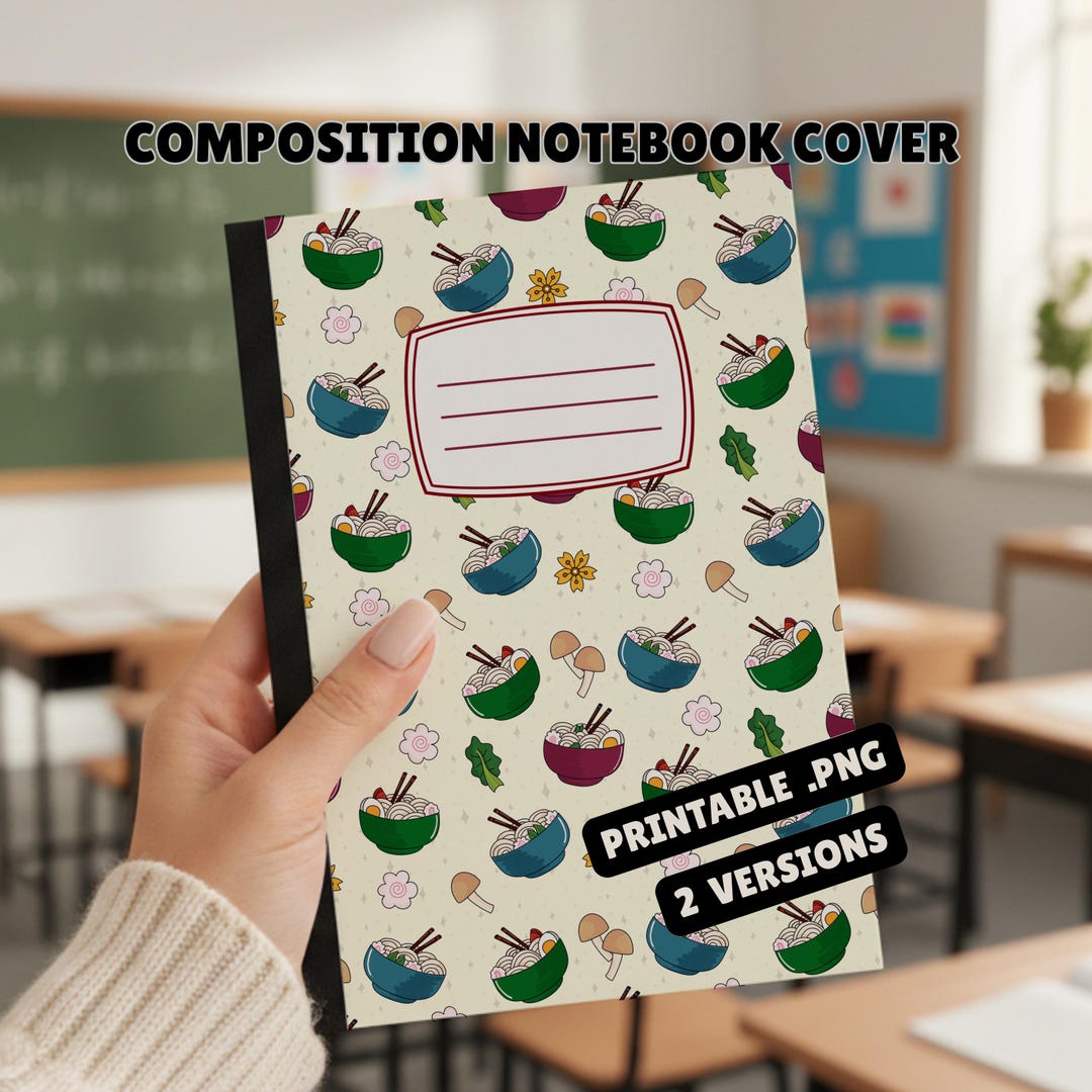 Ramen Noodle Bowl Printable Composition Notebook Cover (digital PNG ...