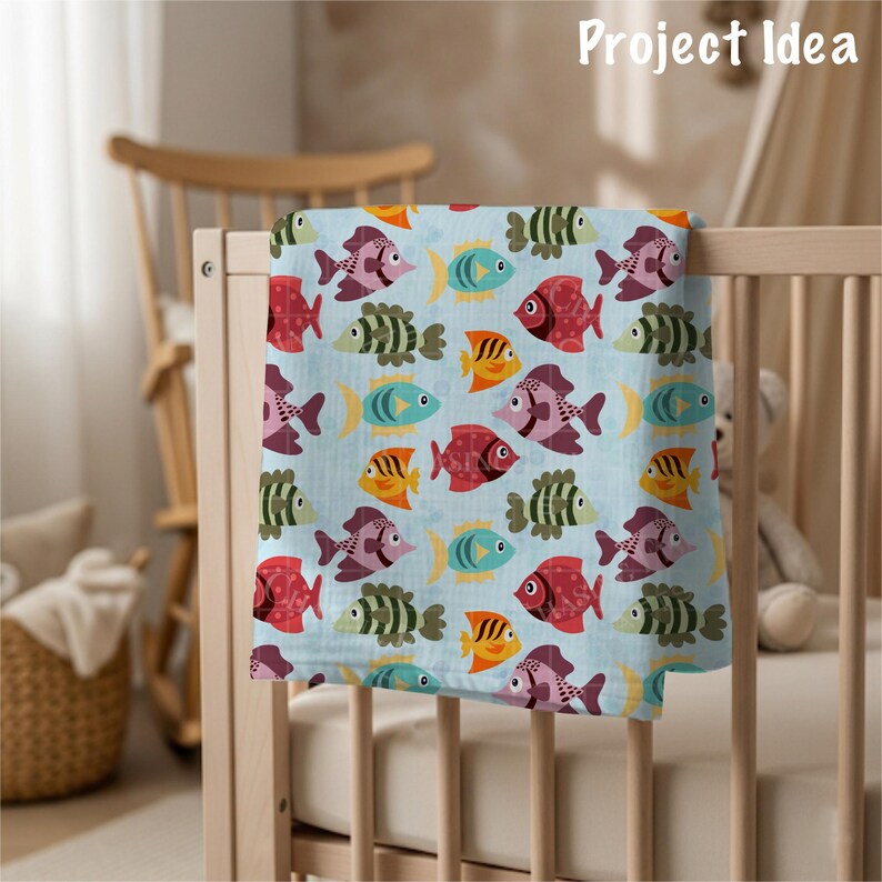 Retro Fish Seamless Pattern: Colorful Ocean Fabric Gift Design (PNG ...