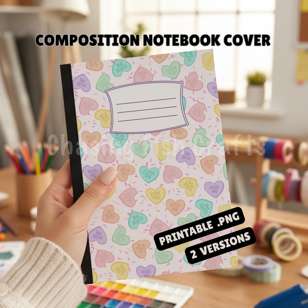 Valentine Conversation Hearts Composition Notebook Cover (digital ...
