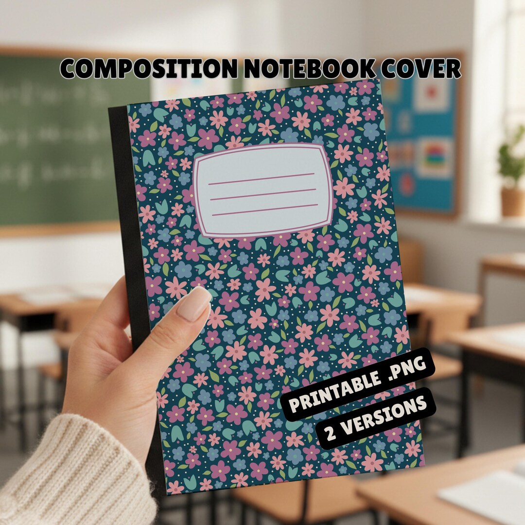 Ditsy Floral Denim Blue Composition Notebook Cover – Printable PNG File ...