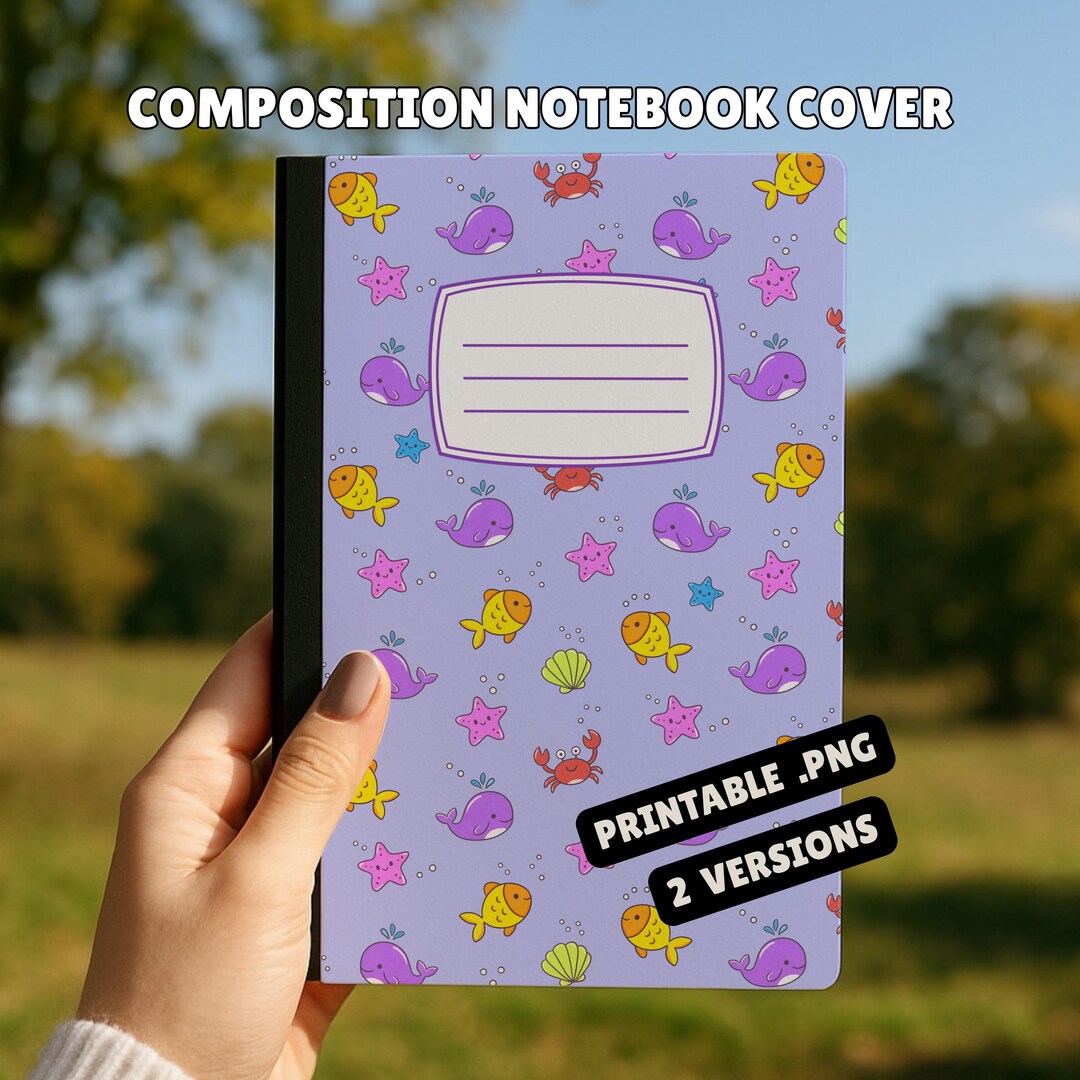 Cute Sea Creatures Purple Composition Notebook Cover Printable PNG - Etsy