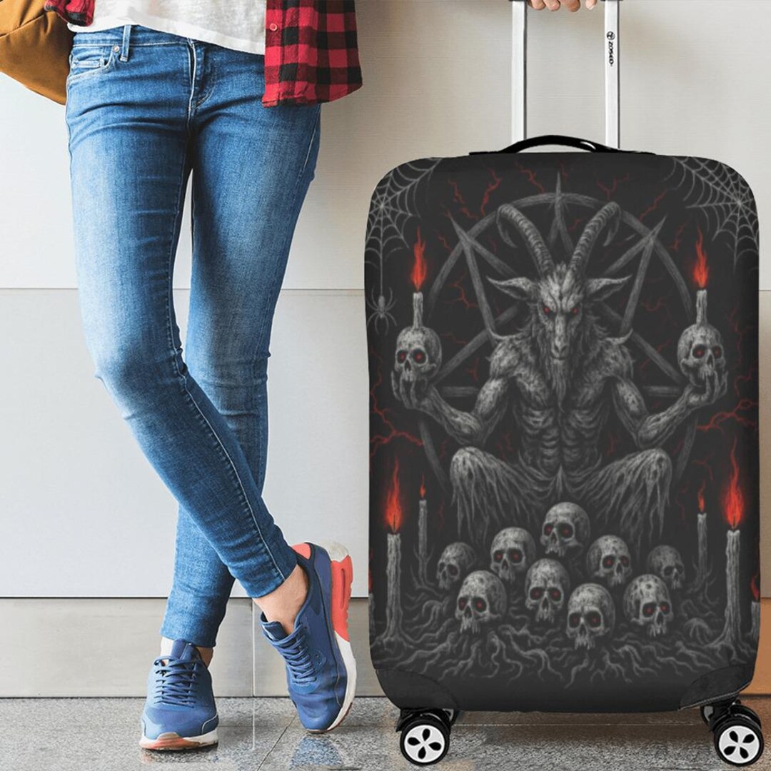 Satanic Baphomet Skull Suitcase Cover | Occult Gothic Luggage for ...