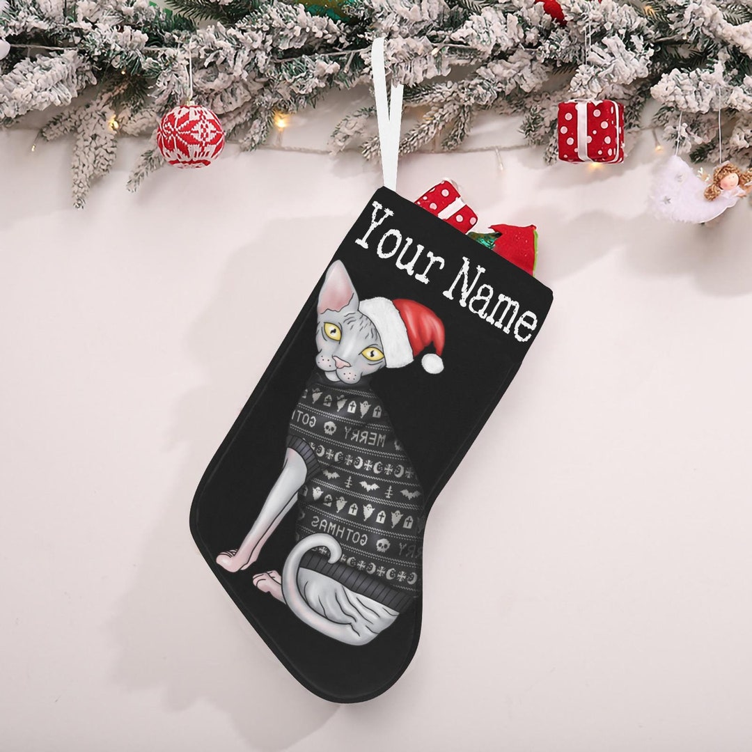 Spooky Christmas Stocking - Sphynx Cat in Gothmas Sweater Stocking ...