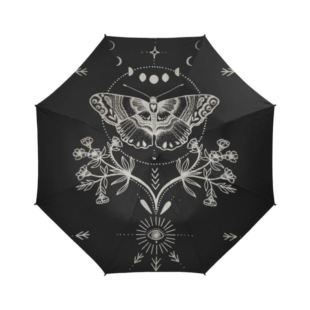 Gothic Umbrella - Moth - Moon Phases Umbrella - Lunar Cosplay Umbrella ...