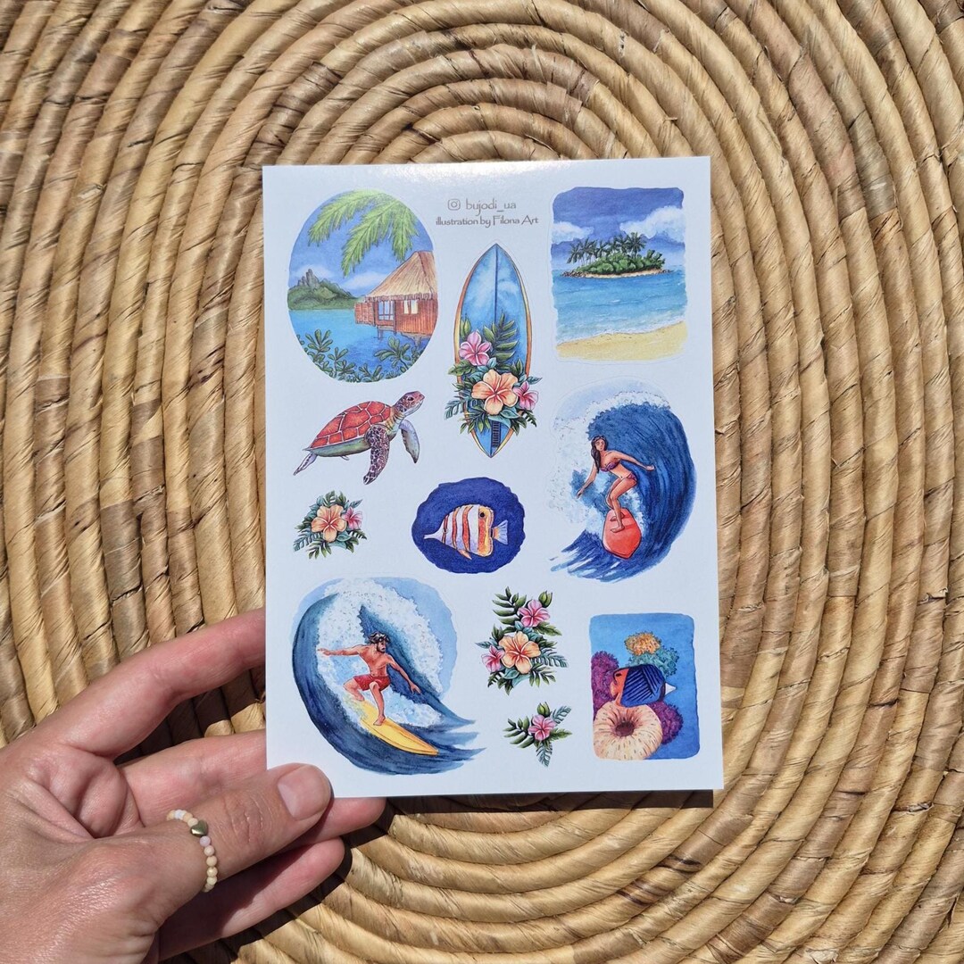 Surf Sticker Sheet - Hawaii & Ocean Vacation Bullet Journal, Island ...