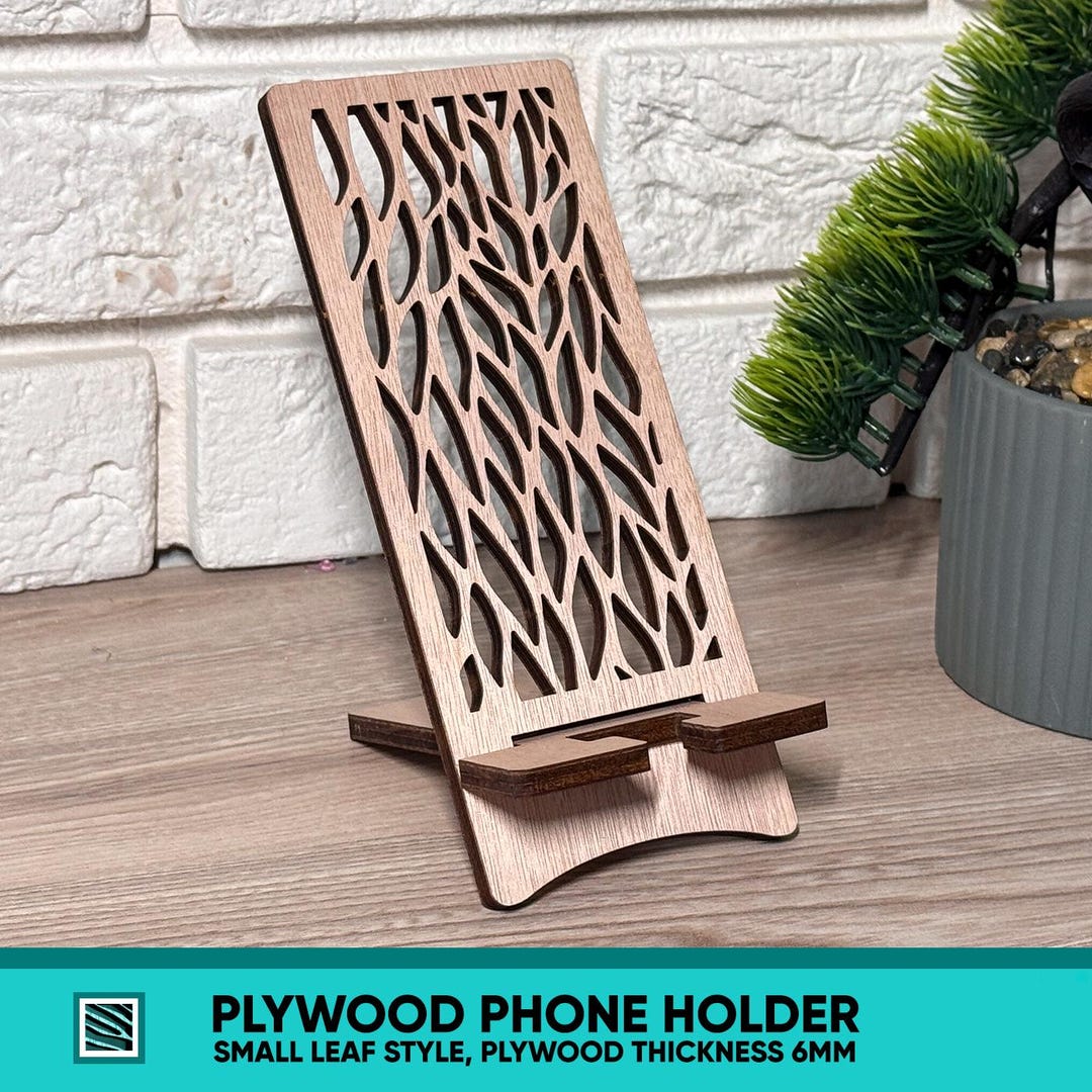 Small Leaf Wood Phone Stands, Laser Cut Wood Phone Holder, You Logo ...