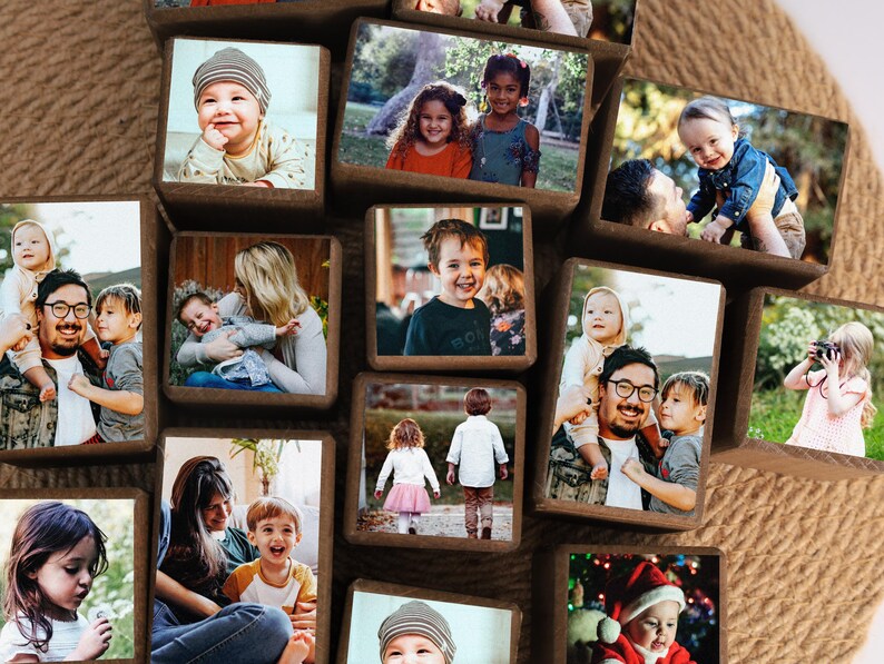 Personalized Wooden Photo Blocks, Custom Family Collage Set, Photo ...
