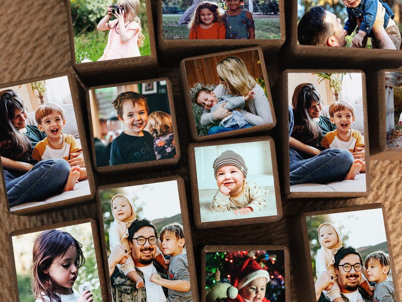 Personalized Wooden Photo Blocks, Custom Family Collage Set, Photo ...