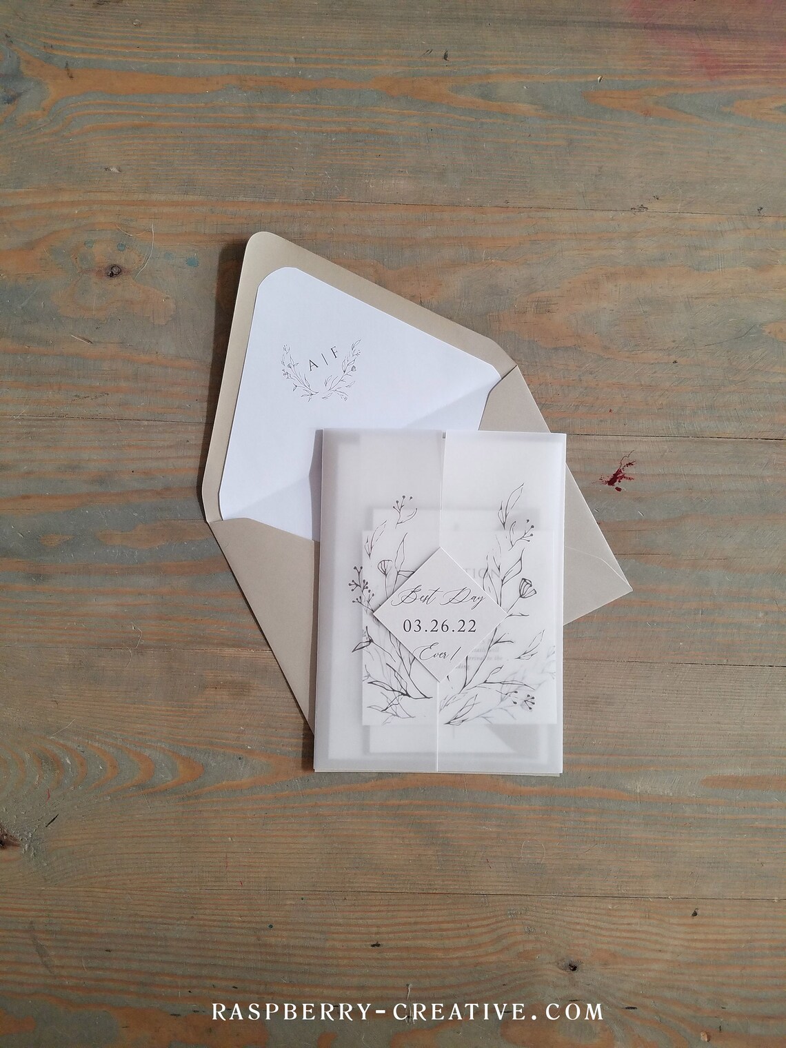 Vellum Wedding Invitation Suite With Hand Drawn Flowers - Etsy