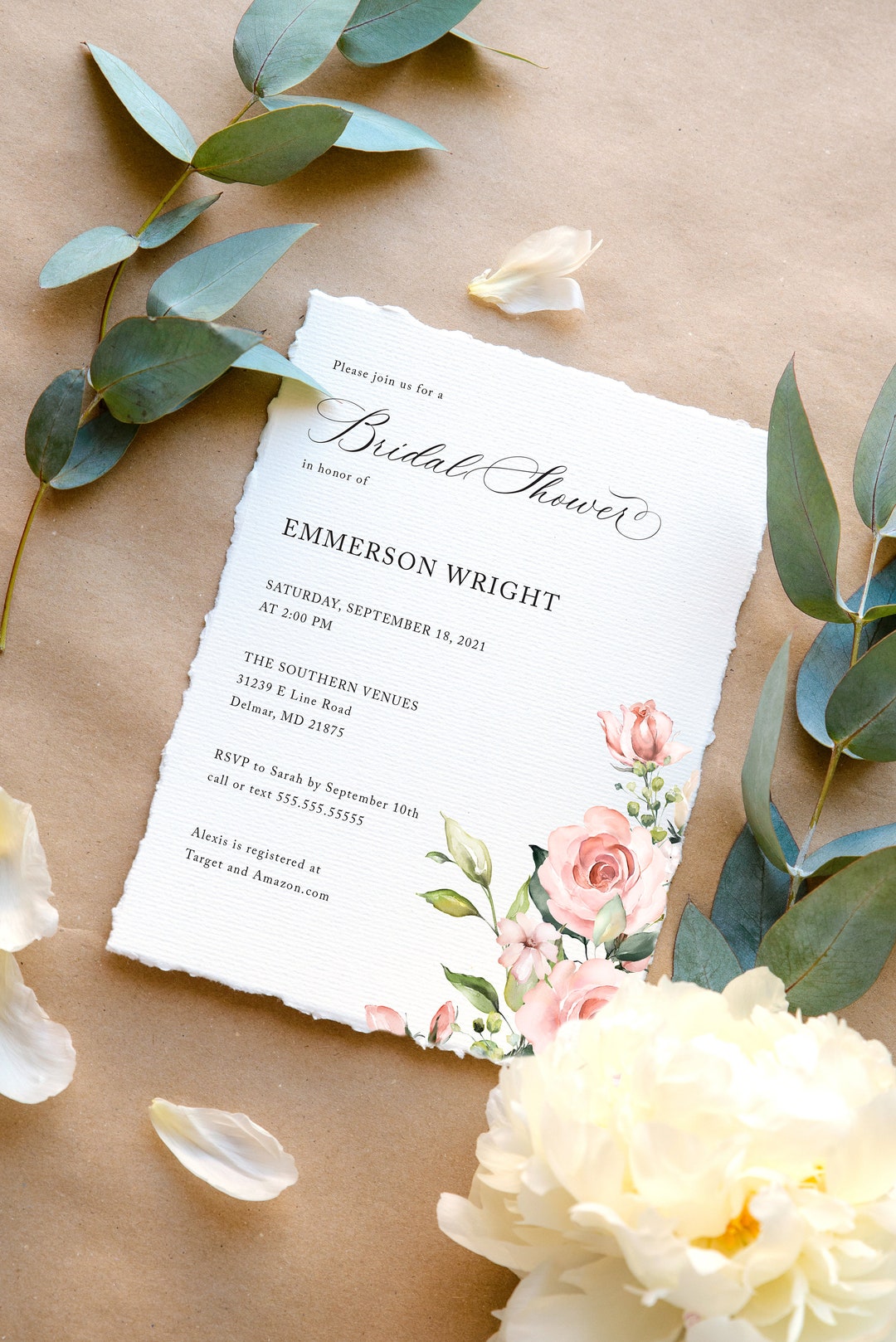 Boho Bridal Shower Invitation With Envelopes, Monogram Crest, Couples ...