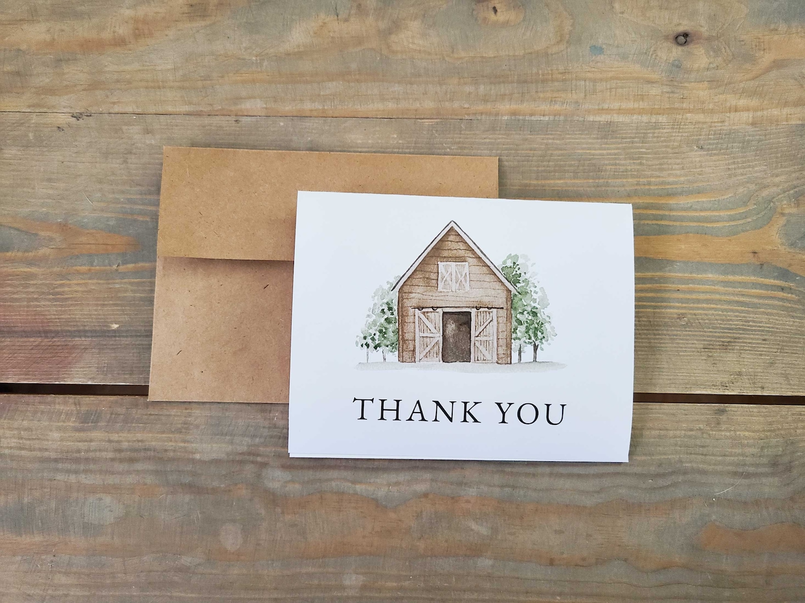 Barn Thank You Note Card Rustic Thank You Card With Envelope - Etsy