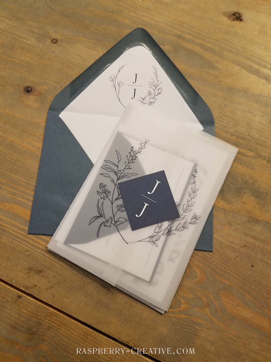 Slate Blue Vellum Wedding Invitation Set Blue Gray Vellum - Etsy