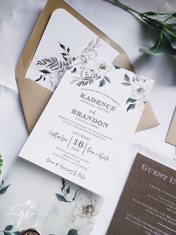 Earth Tone Vellum Wedding Invitation Suite Neutral Floral - Etsy