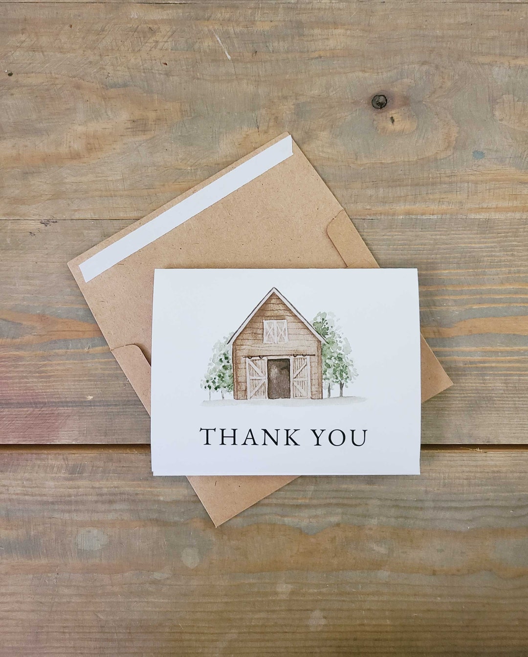 Barn Thank You Note Card, Rustic Thank You Card With Envelope, Farm ...