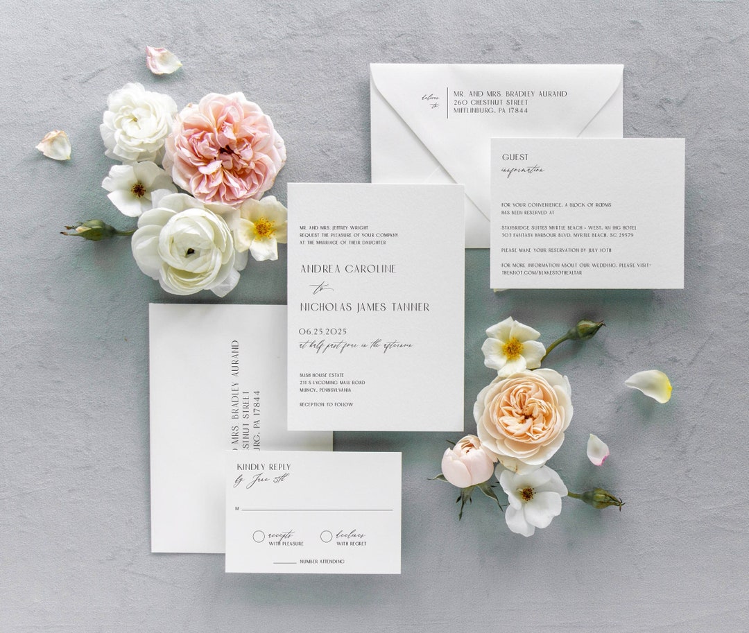 Modern Wedding Invitation Suite With Vellum Wrap and Wax Seal, Elegant ...