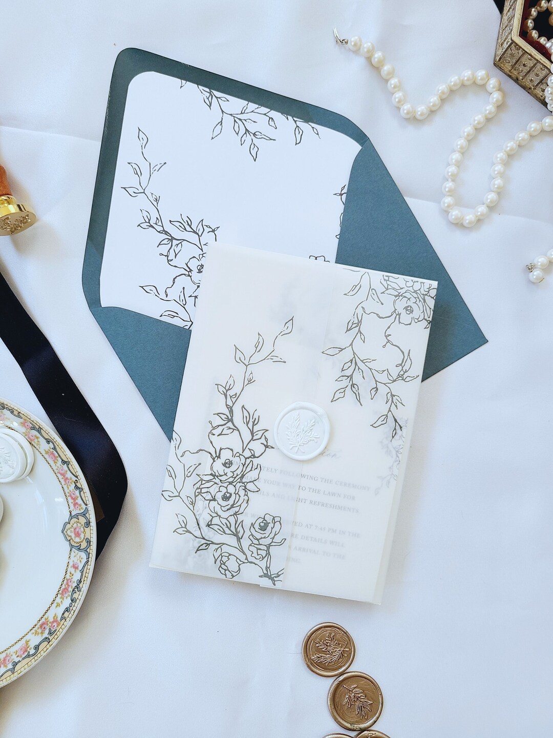 Vellum Jacket for Wedding Invitation, Vellum Wrap With Flowers, Willow ...