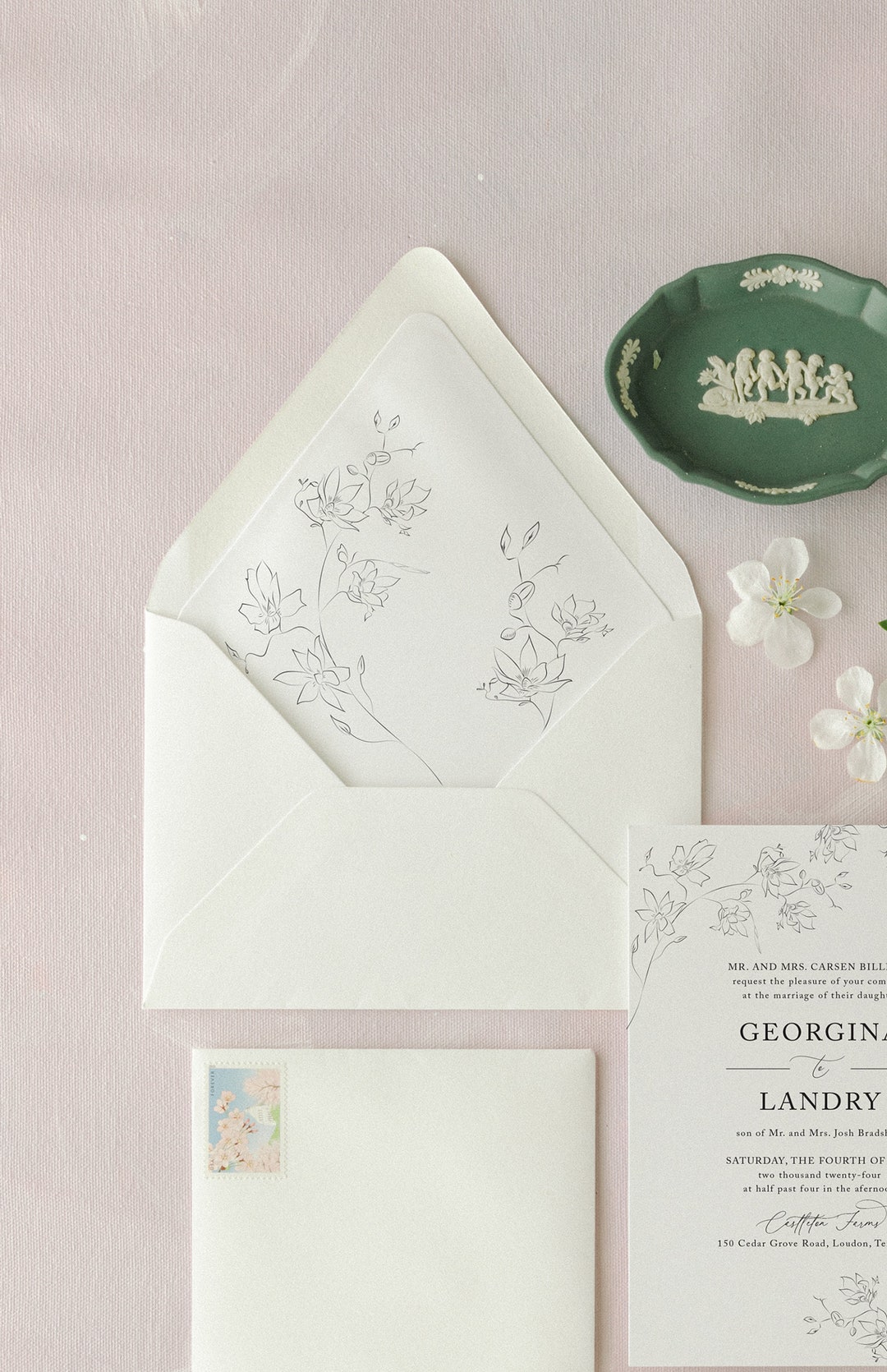 Hand-drawn Floral Wedding Envelope Liner, Flowers Printed Envelope ...
