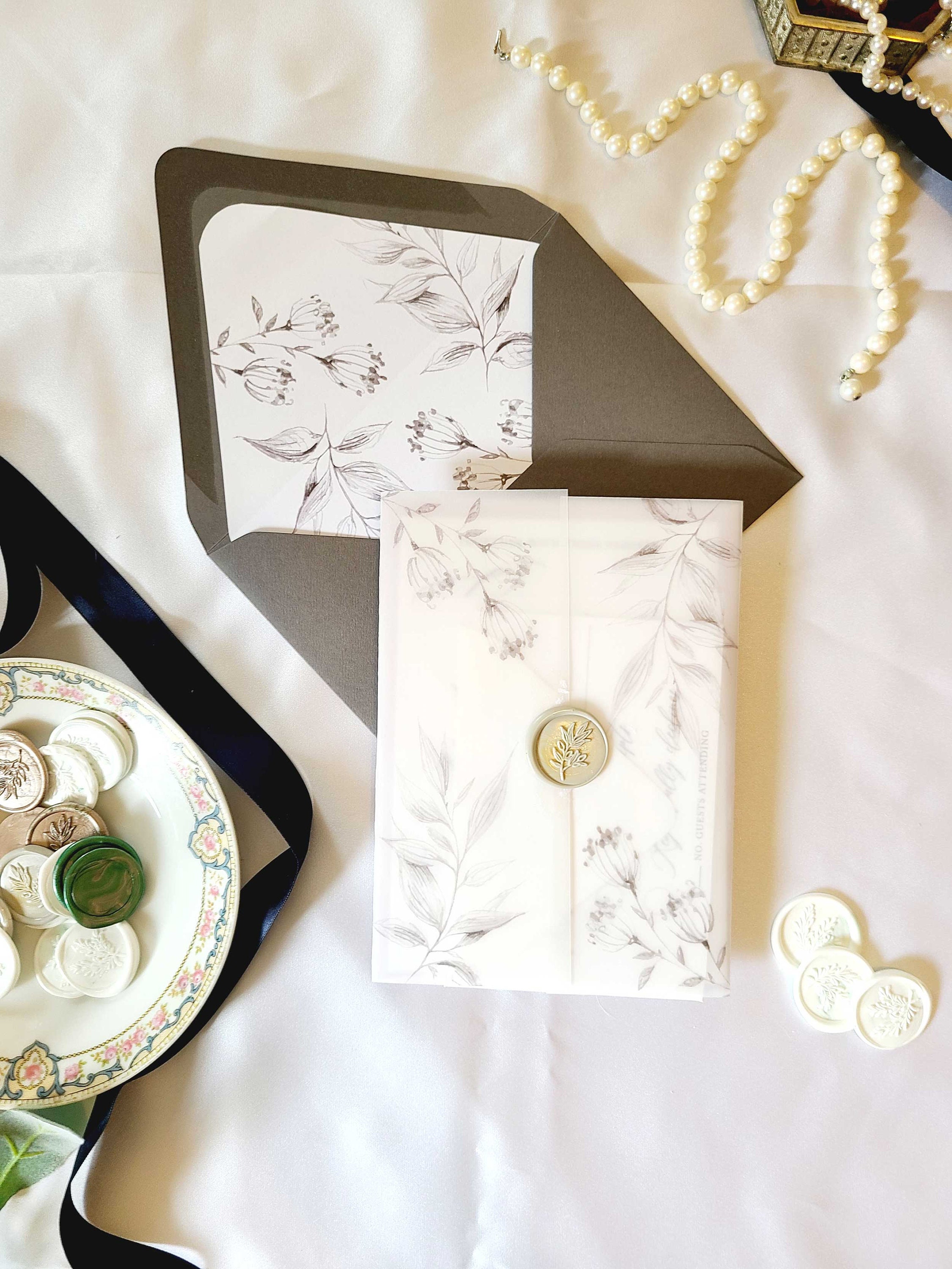 Vellum Wedding Invitation, Vellum Jacket With Hand Drawn Flowers ...