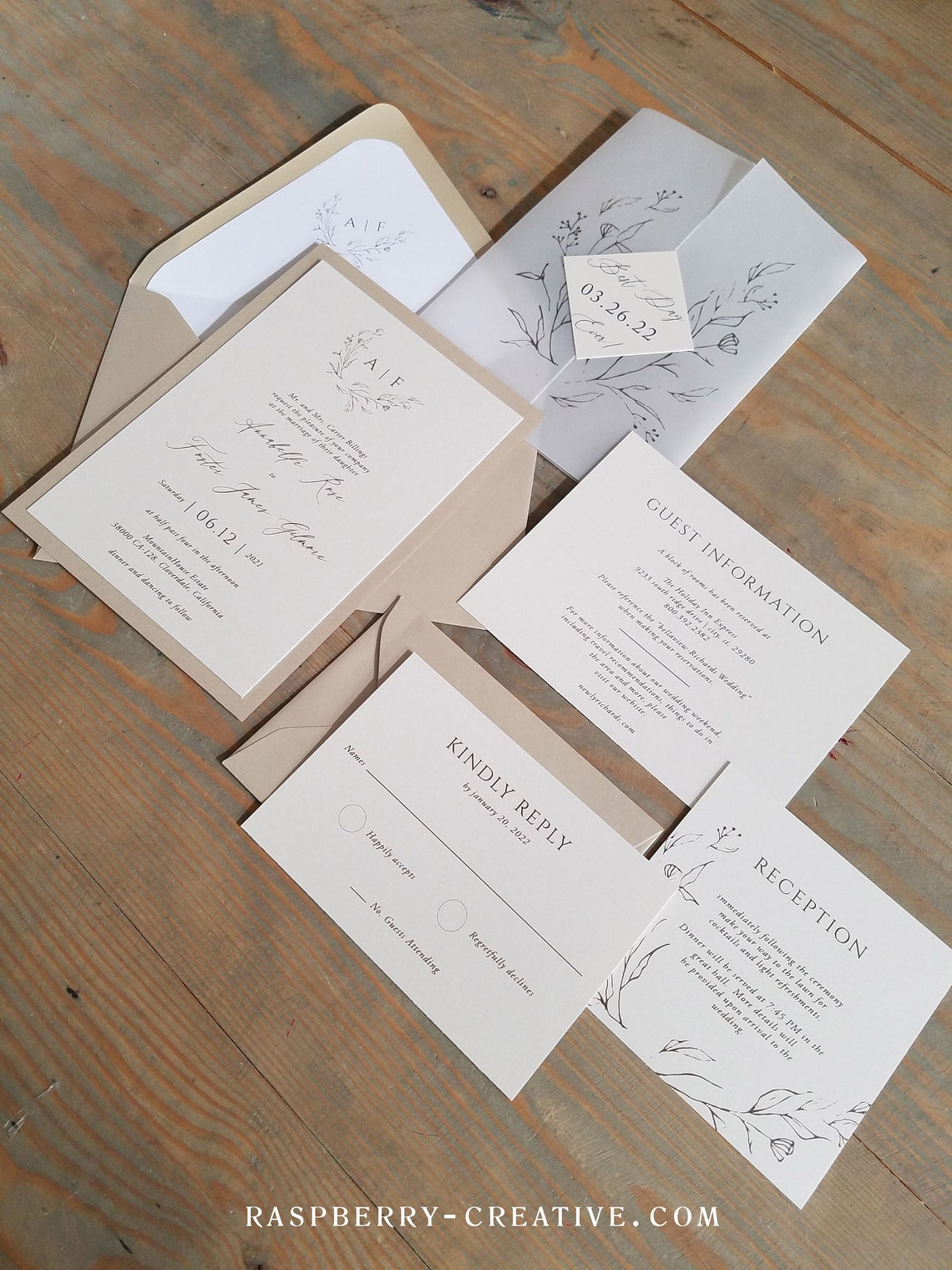 Vellum Wedding Invitation Suite With Hand Drawn Flowers - Etsy