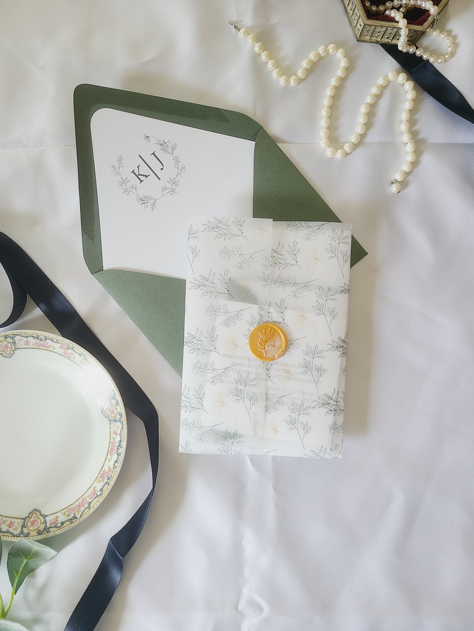 Green Wedding Invitation Suite With Hand Drawn Monogram and - Etsy