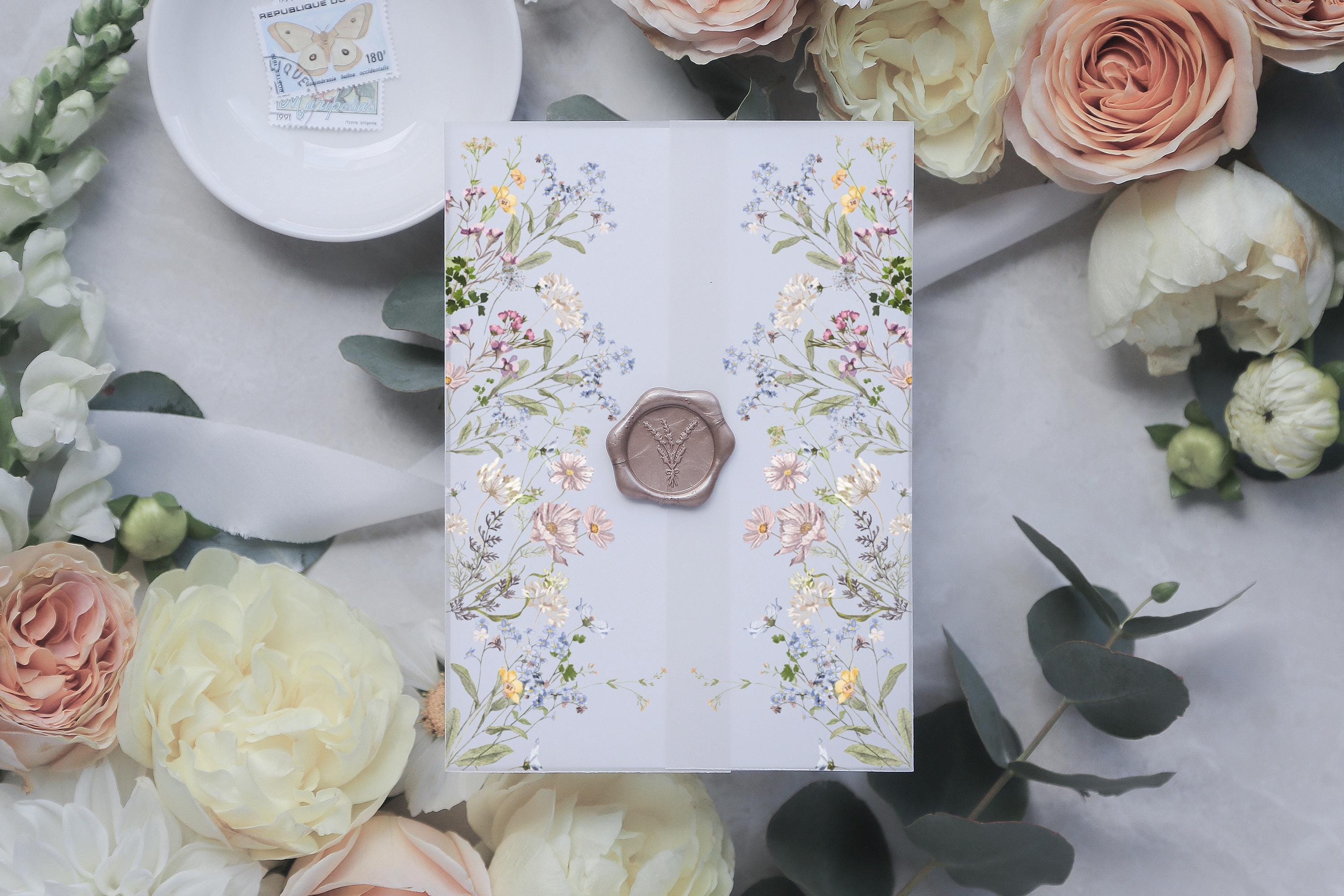 Vellum Jacket for Wedding Invitations, Wildflowers Elegant Vellum Wrap ...