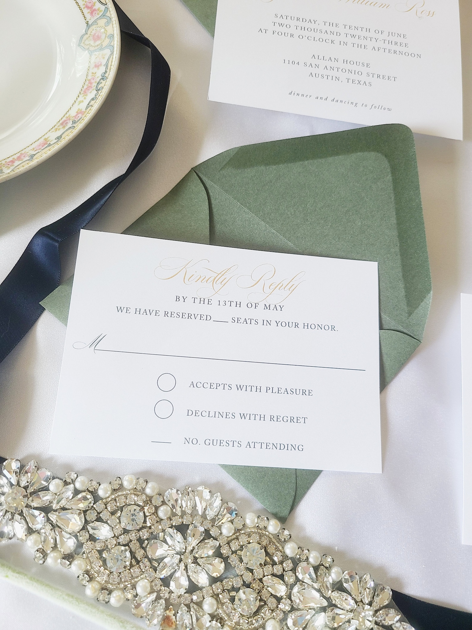 Green Wedding Invitation Suite With Hand Drawn Monogram and - Etsy