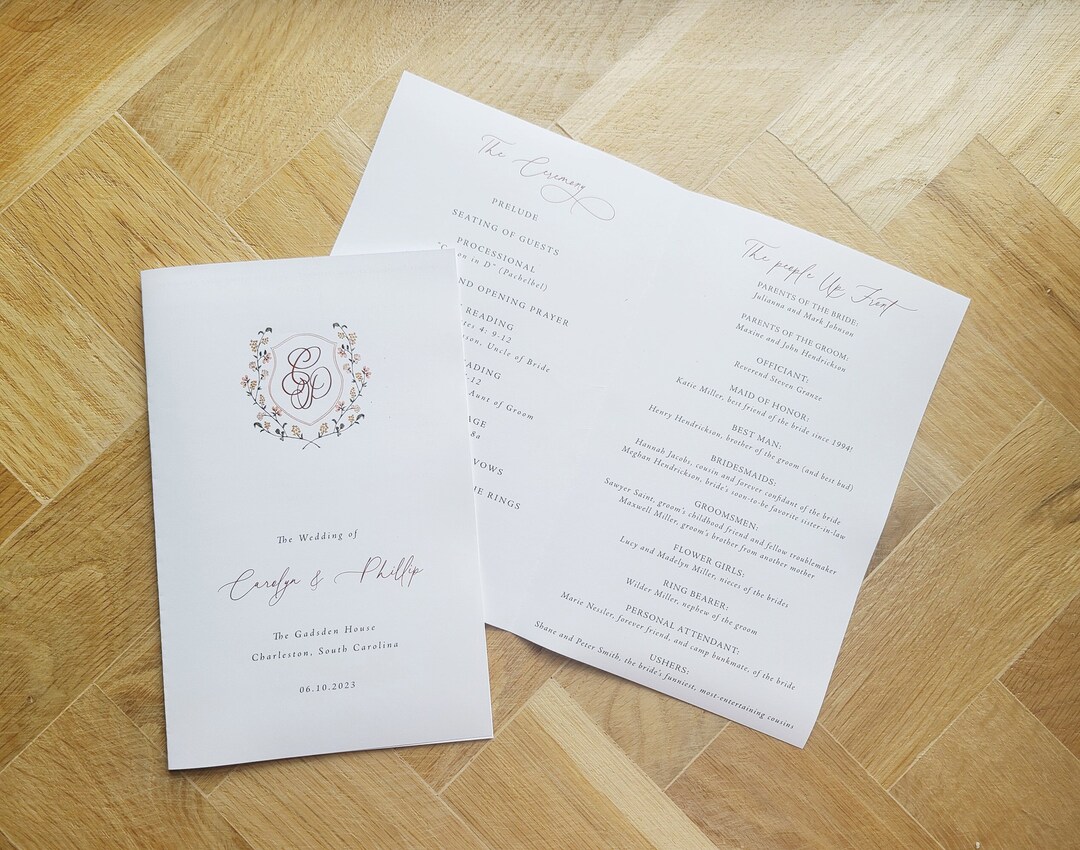 Order of Ceremony Booklet, Classic Monogram Crest Wedding Program ...