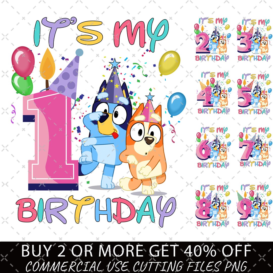 Bluey Birthday Png, Blue Dog Png, Birthday Cartoon Png Bundle, Birthday ...
