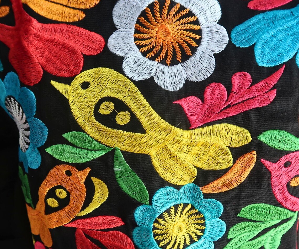 Black Embroidered Mexican Open Back Blouse - Etsy