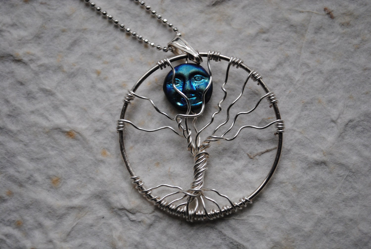 Tree of Life Blue Moon Man in the Moon Necklace Pendant - Etsy